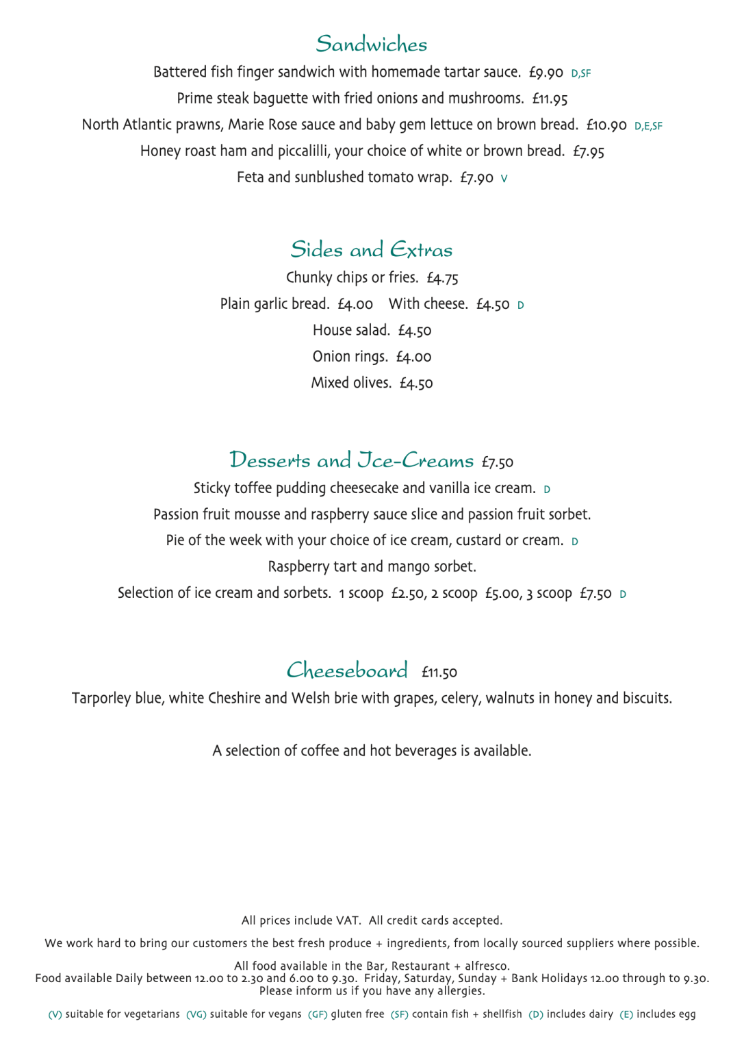 Menus – The Boot Inn